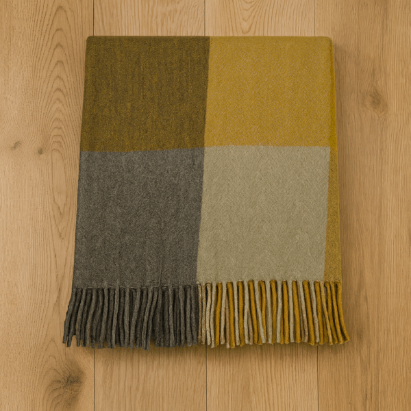 Mango Block Check Wool Herringbone Throw | Stevens & Graham